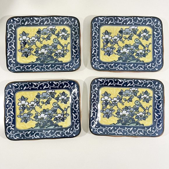 Dining | 4 Ceramic Hors Doeuvres Plates Yellow Blue Floral Bird ...